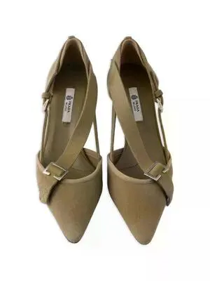 Prada Point-toe Canvas Heeled Pumps With Buckle Detail - Green