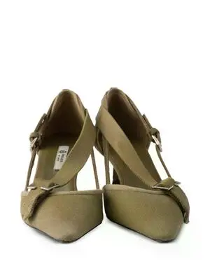 Prada Point-toe Canvas Heeled Pumps With Buckle Detail - Green
