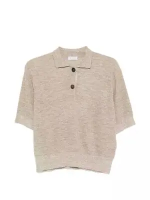 Brunello Cucinelli Metallic-thread Polo Top