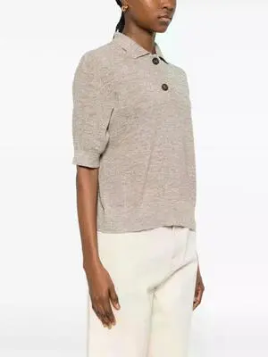 Brunello Cucinelli Metallic-thread Polo Top