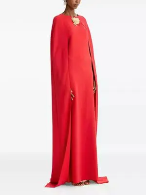 Oscar De La Renta Embroidered Cape-back Maxi Dress - Red