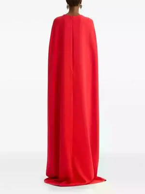 Oscar De La Renta Embroidered Cape-back Maxi Dress - Red
