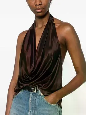 Elisabetta Franchi Halter Neck Draped Top In Shiny Viscose Jersey