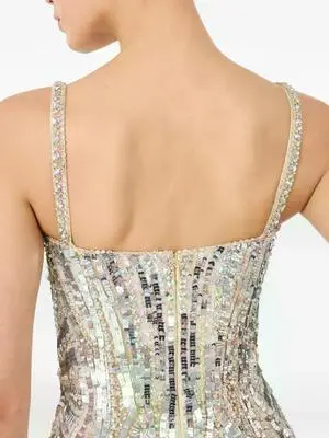 Jenny Packham Sequin Embellished Structured Bodice Mini Dress - Silver