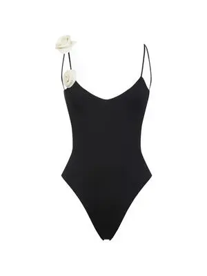 LA REVECHE Floral-appliqué Swimsuit - Black