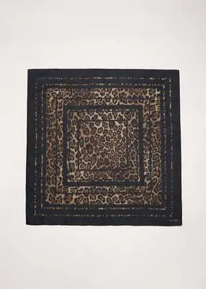 ME+EM Border Scarf Dark Brown Multi - Leopard Print