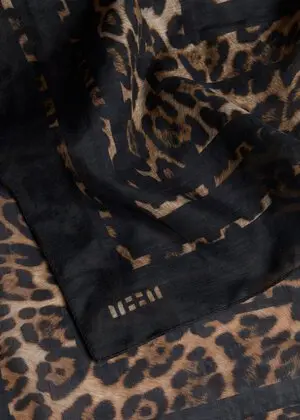 ME+EM Border Scarf Dark Brown Multi - Leopard Print