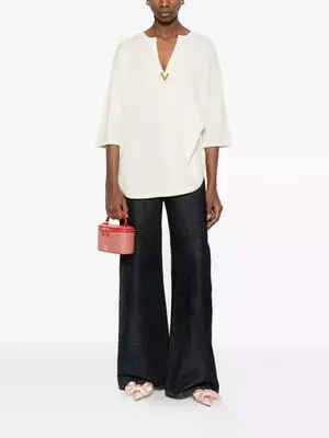Valentino Garavani Logo-appliqué Knitted Blouse - Neutrals