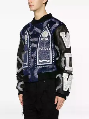 WHO DECIDES WAR BY EV BRAVADO Appliqué Varsity Jacket
