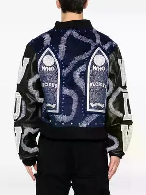 WHO DECIDES WAR BY EV BRAVADO Appliqué Varsity Jacket