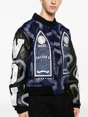WHO DECIDES WAR BY EV BRAVADO Appliqué Varsity Jacket