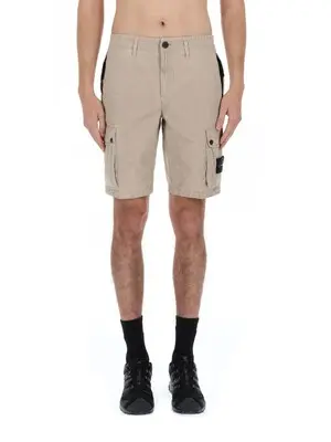 Stone Island Cargo Shorts With Logo Patch - Beige