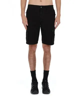 Stone Island Cargo Shorts With Logo Patch - Black