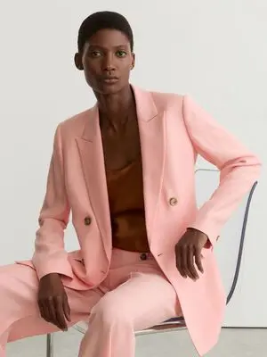 REISS Magda Double-breasted Peak-lapel Suit Jacket - Pink