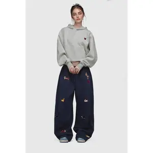 AELFRIC EDEN Embroidered Barrel Sweatpants - Navy Blue