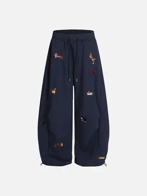 AELFRIC EDEN Embroidered Barrel Sweatpants - Navy Blue