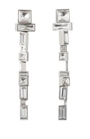 LANVIN Rythmique Long Crystal Earrings - Silver