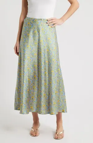 CITY BLUES Bias Cut Printed Maxi Skirt - Ocean/dijon
