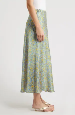 CITY BLUES Bias Cut Printed Maxi Skirt - Ocean/dijon