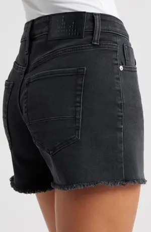 CITY BLUES High-rise Frayed Denim Shorts - Black
