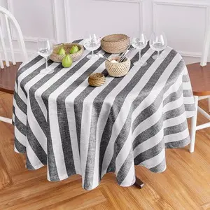 SOLINO HOME Linen Round Tableclothcabana Stripe - Black And White
