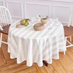 SOLINO HOME Linen Round Tableclothcabana Stripe - Natural And White