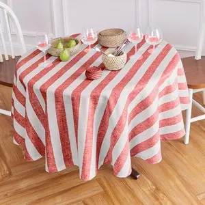 SOLINO HOME Linen Round Tableclothcabana Stripe - Red And White