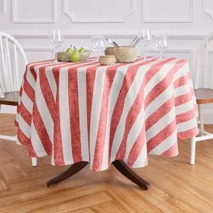 SOLINO HOME Linen Round Tableclothcabana Stripe - Red And White