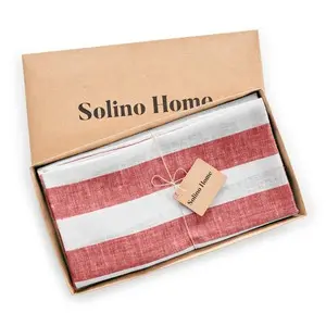 SOLINO HOME Linen Round Tableclothcabana Stripe - Red And White