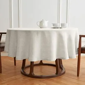 SOLINO HOME Linen Round Tableclothsonoma - Light Flax
