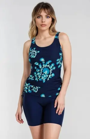 CALYPSA Tankini Top With Swim Shorts Set - Barbados Blue