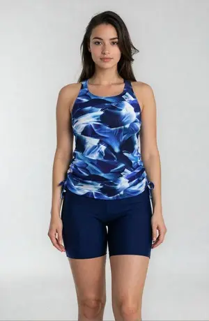 CALYPSA Tankini Top With Swim Shorts Set - Navy Wave