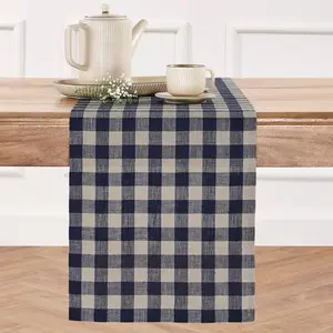 SOLINO HOME Linen Table Runnermorgan Check Navy And Natural