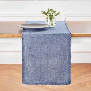 SOLINO HOME Linen Table Runnerjuliette Ruffle Chambray Indigo