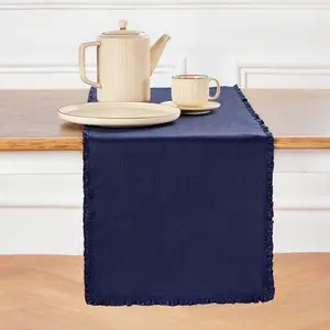 SOLINO HOME Linen Table Runnerjuliette Ruffle Navy