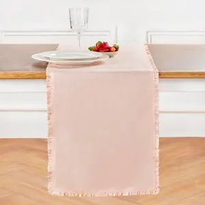 SOLINO HOME Linen Table Runnerjuliette Ruffle Peach Cloud