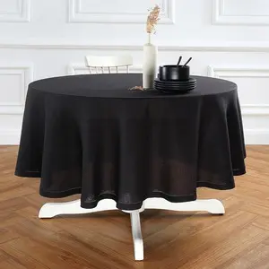 SOLINO HOME Linen Round Tableclothsonoma Hemstitch - Black
