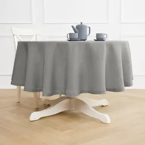 SOLINO HOME Linen Round Tableclothsonoma Hemstitch - Grey