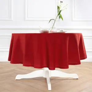 SOLINO HOME Linen Round Tableclothsonoma Hemstitch - Red