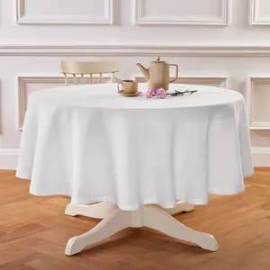 SOLINO HOME Linen Round Tableclothsonoma Hemstitch - White