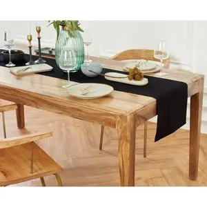 Solino Home Linen Table Runner For Dining Table - Black