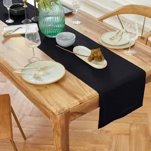 Solino Home Linen Table Runner For Dining Table - Black