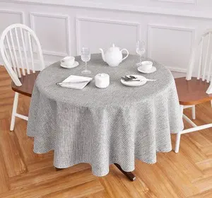 SOLINO HOME Linen Round Tableclothnarrow Stripe - Black And White