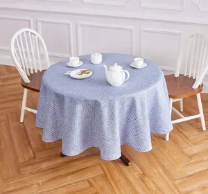 SOLINO HOME Linen Round Tableclothnarrow Stripe - Navy And White