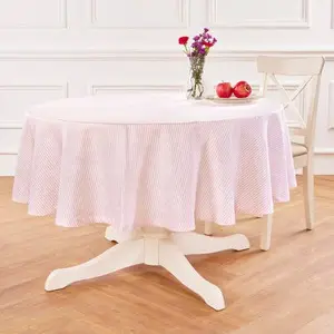 SOLINO HOME Linen Round Tableclothnarrow Stripe - Peach And White