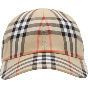 Burberry Check Cotton Baseball Cap - Sand Beige