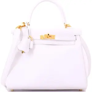 HERMES Kelly Handbag 25 White Swift With Gold Hardware - New White