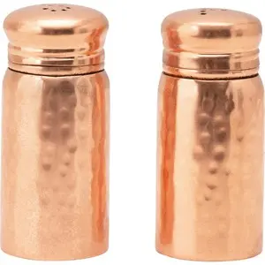 STORIED HOME Round Hammered Stainless Steel Salt And Pepper Shakers - Copper