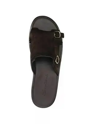 Santoni Buckle-strap Flat Slides - Brown