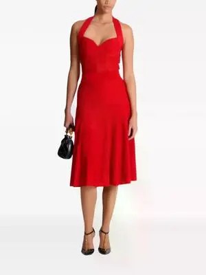 Balmain Halterneck Pleated Knitted Dress - Red